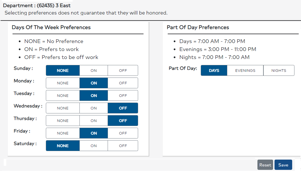 Employee Scheduling Preferences