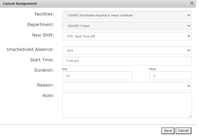 Cancel Shift - Schedule Browse Screen