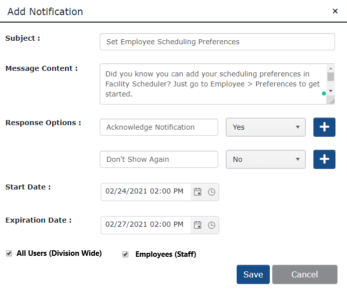 Employee Notification Pop-up Management