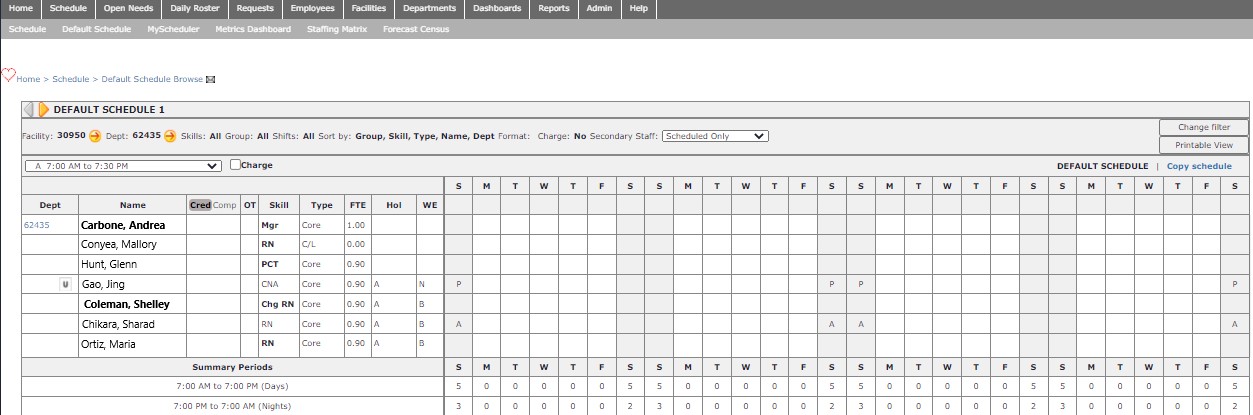 Default Schedule - Creating a Default Schedule