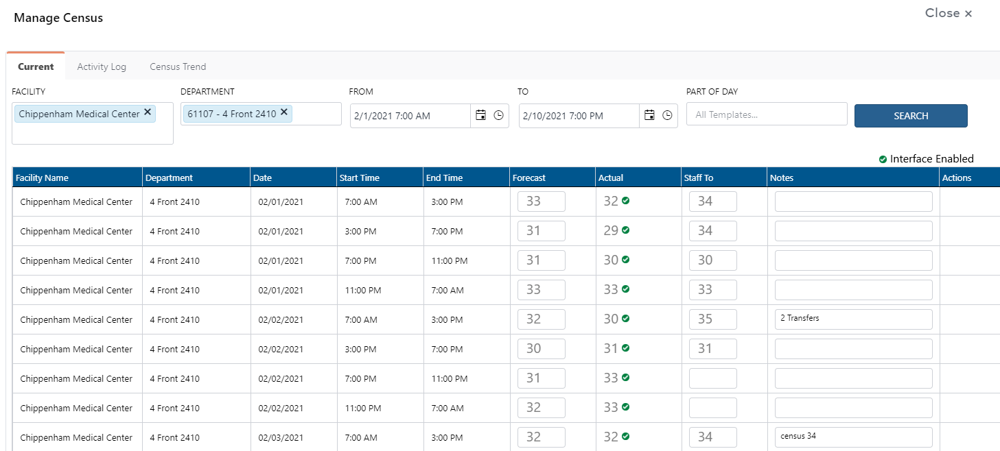 Dashboard: Manage Census