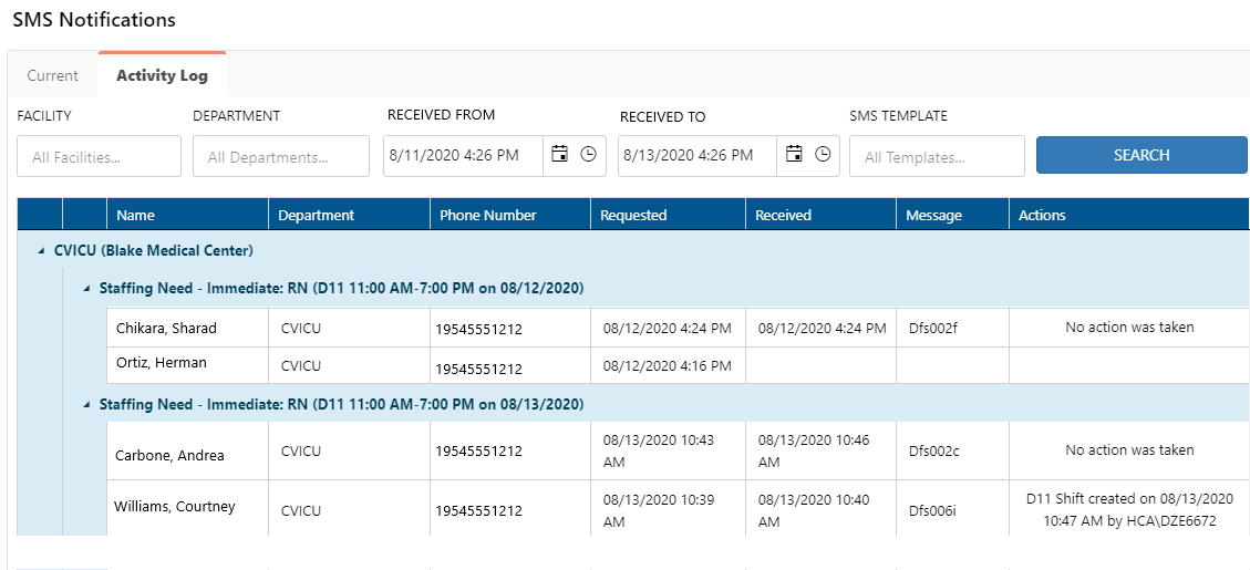 Staffing Dashboard - SMS / Text Notifications