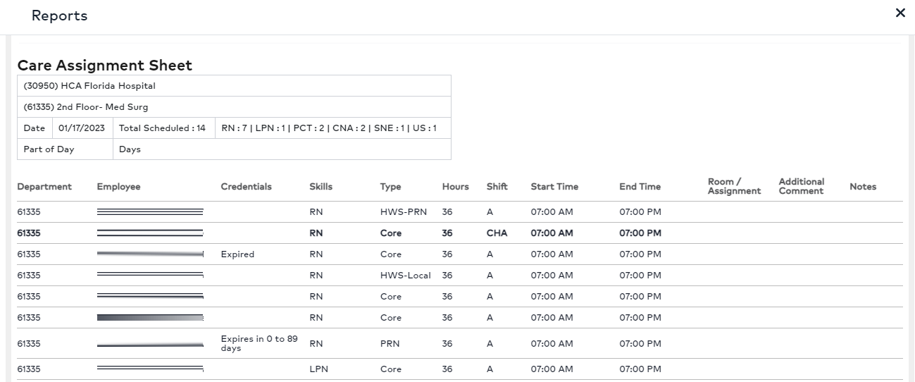 Staffing Dashboard - Print Reports