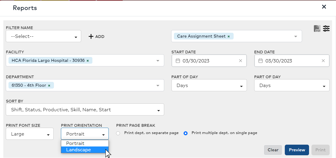 Staffing Dashboard - Print Reports