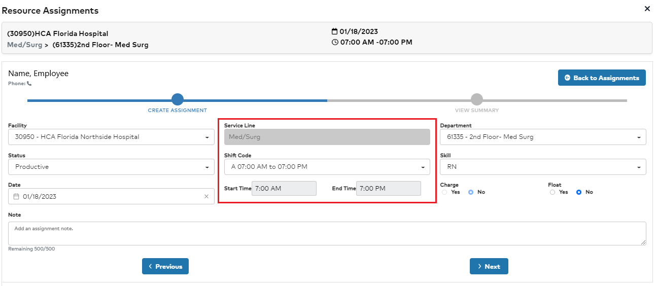 Staffing Dashboard - Create an Assignment