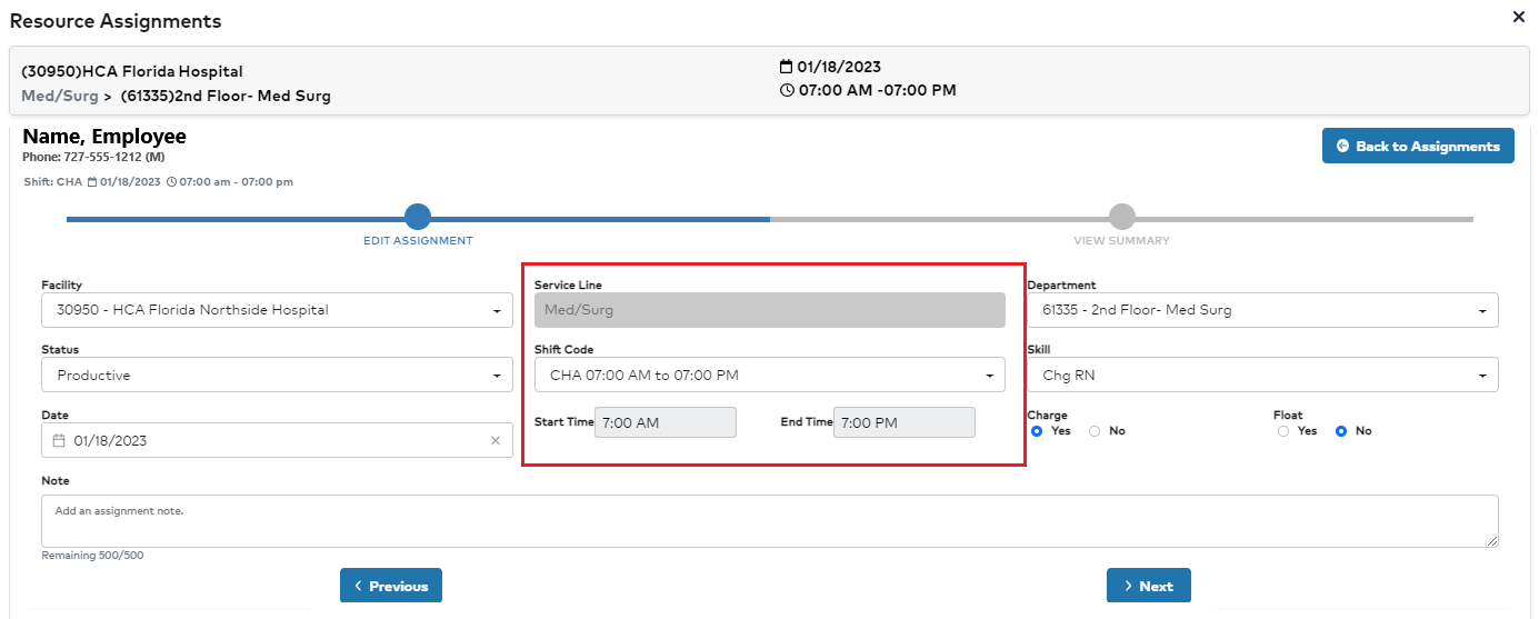 Staffing Dashboard - Edit an Assignment